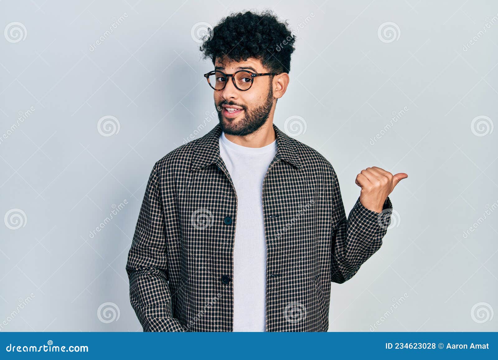 Young Arab Man With Beard Wearing Glasses Smiling With Happy Face