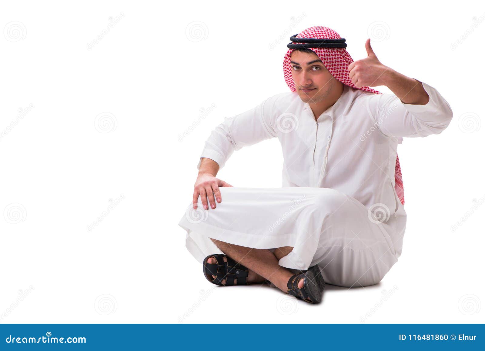 The Young Arab Man Sitting Isolated on White Stock Photo - Image of ...
