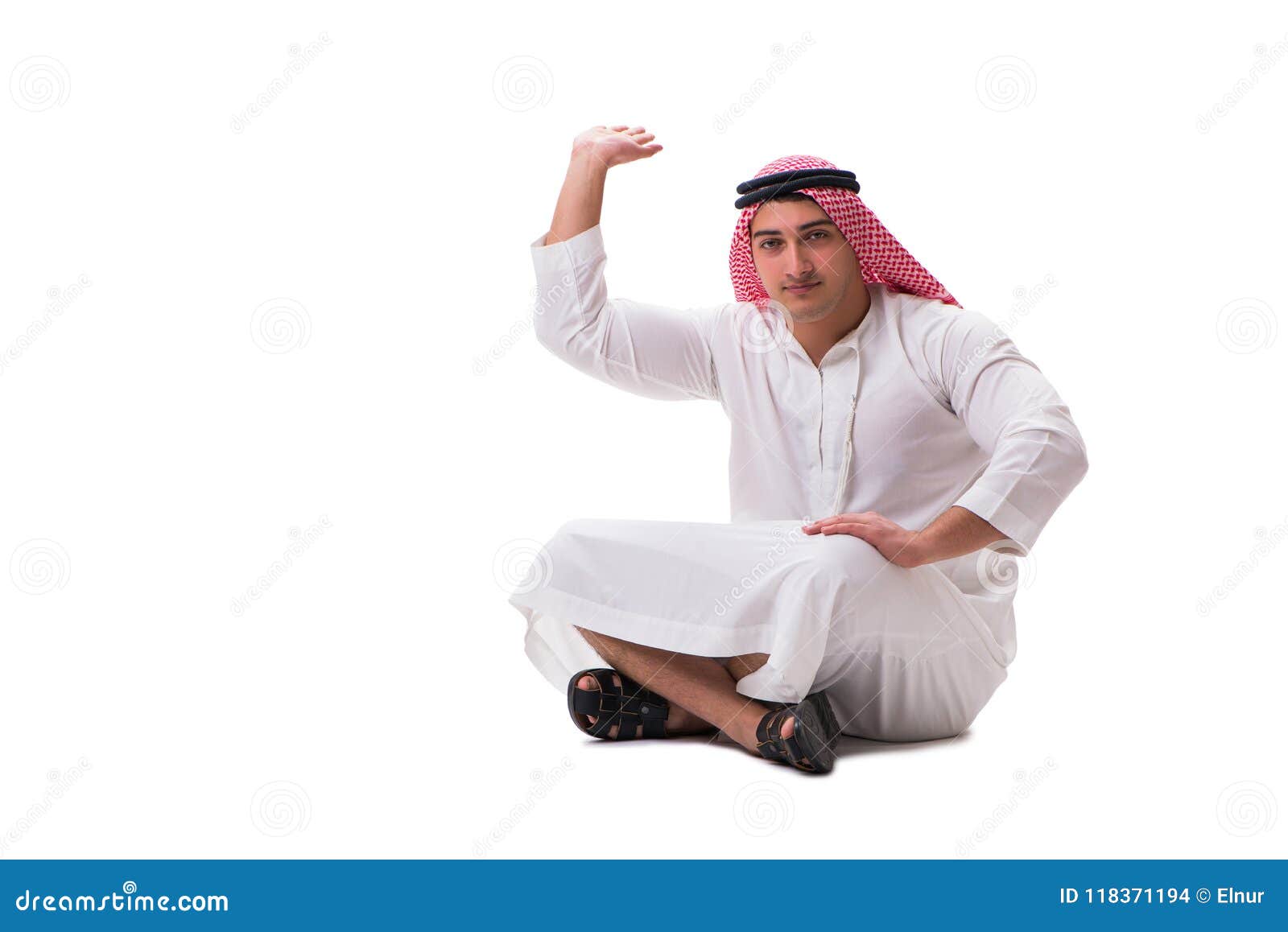 The Young Arab Man Sitting Isolated on White Stock Photo - Image of ...