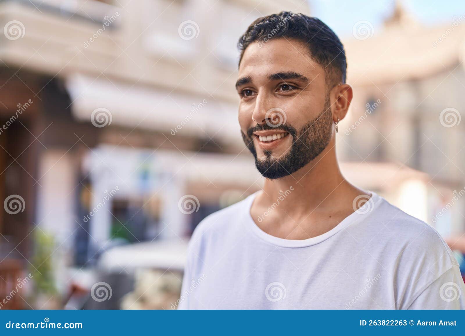 Young Arab Man Smiling Confident Looking To the Side at Street Stock ...