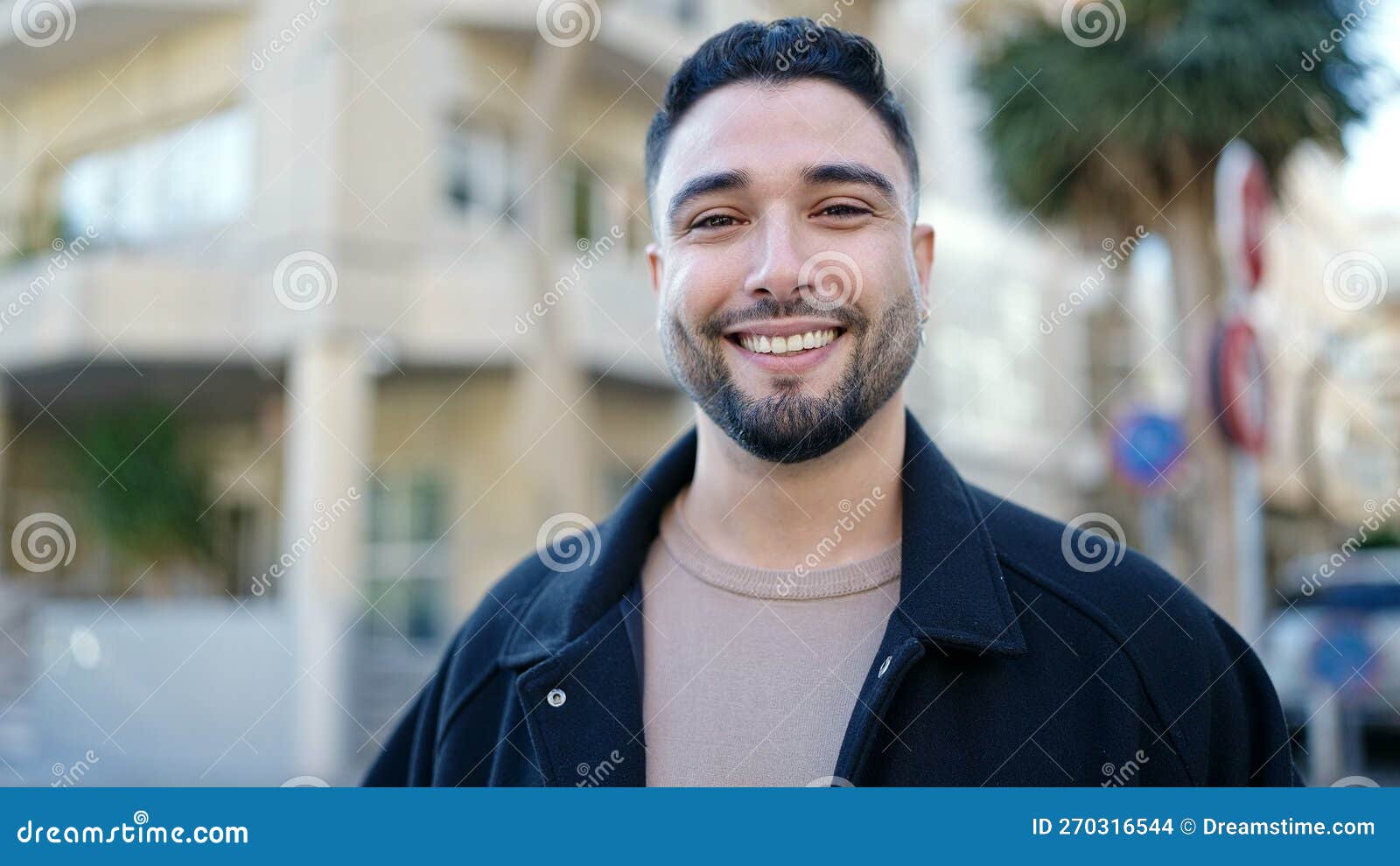 Young Arab Man Smiling Confident Standing at Street Stock Photo - Image ...