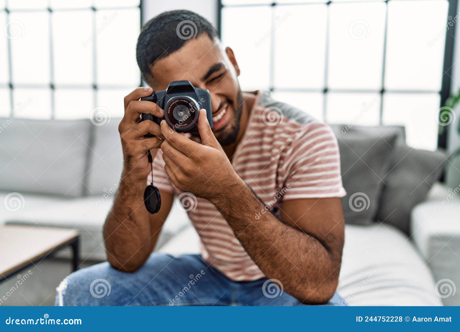 Young Arab Man Smiling Confident Using Camera at Home Stock Photo ...