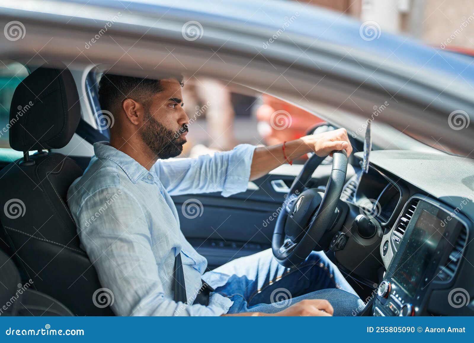 Young Arab Man Stressed Driving Car at Street Stock Photo - Image of ...