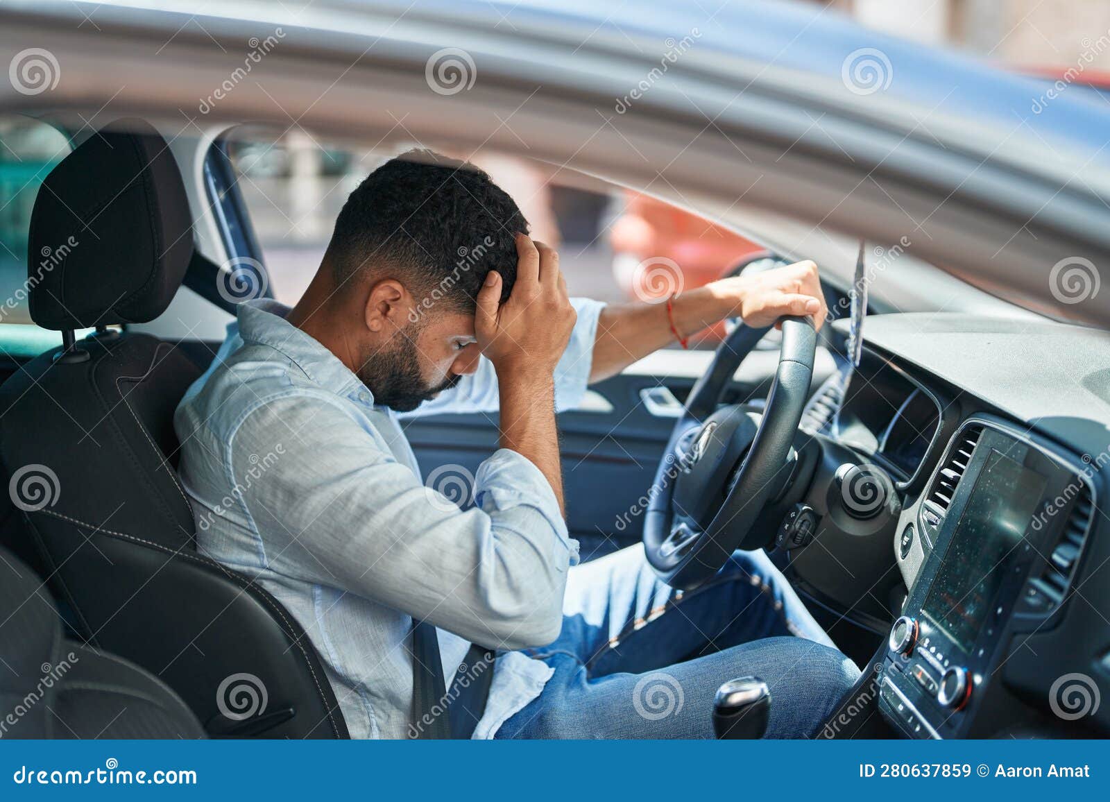 Young Arab Man Stressed Driving Car at Street Stock Image - Image of ...