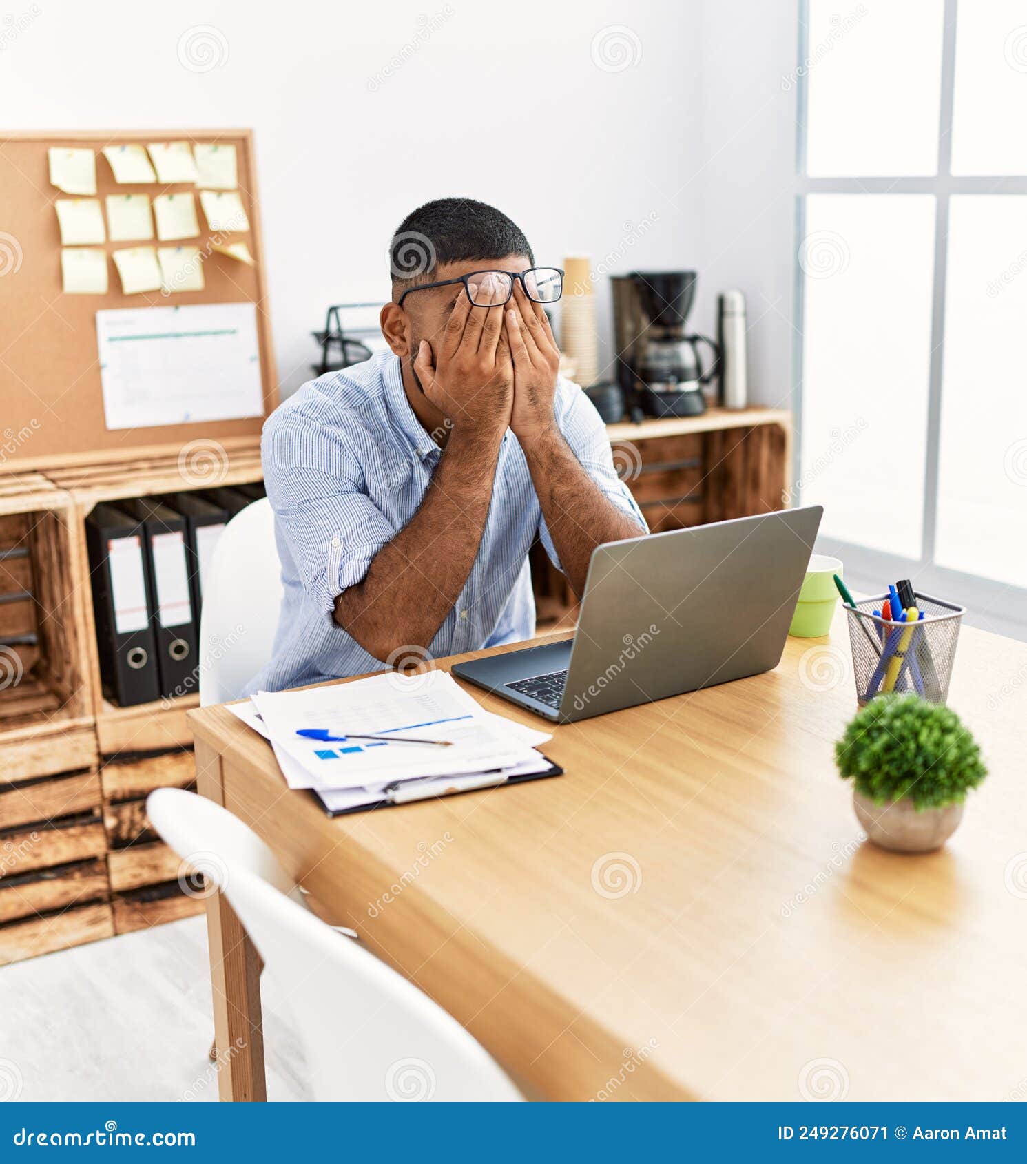 Young Arab Man Stressed Working at Office Stock Image - Image of east ...