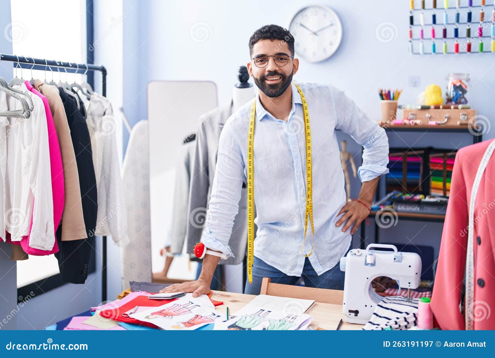 Young Arab Man Tailor Smiling Confident Standing at Tailor Shop Stock ...