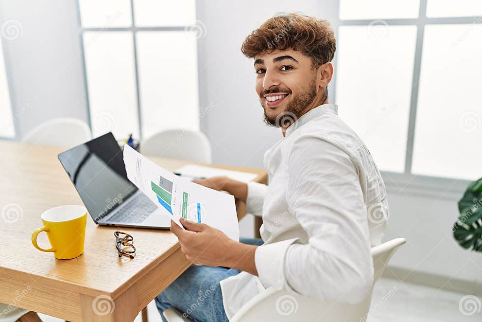 Young Arab Man Using Laptop Working at Office Stock Photo - Image of ...
