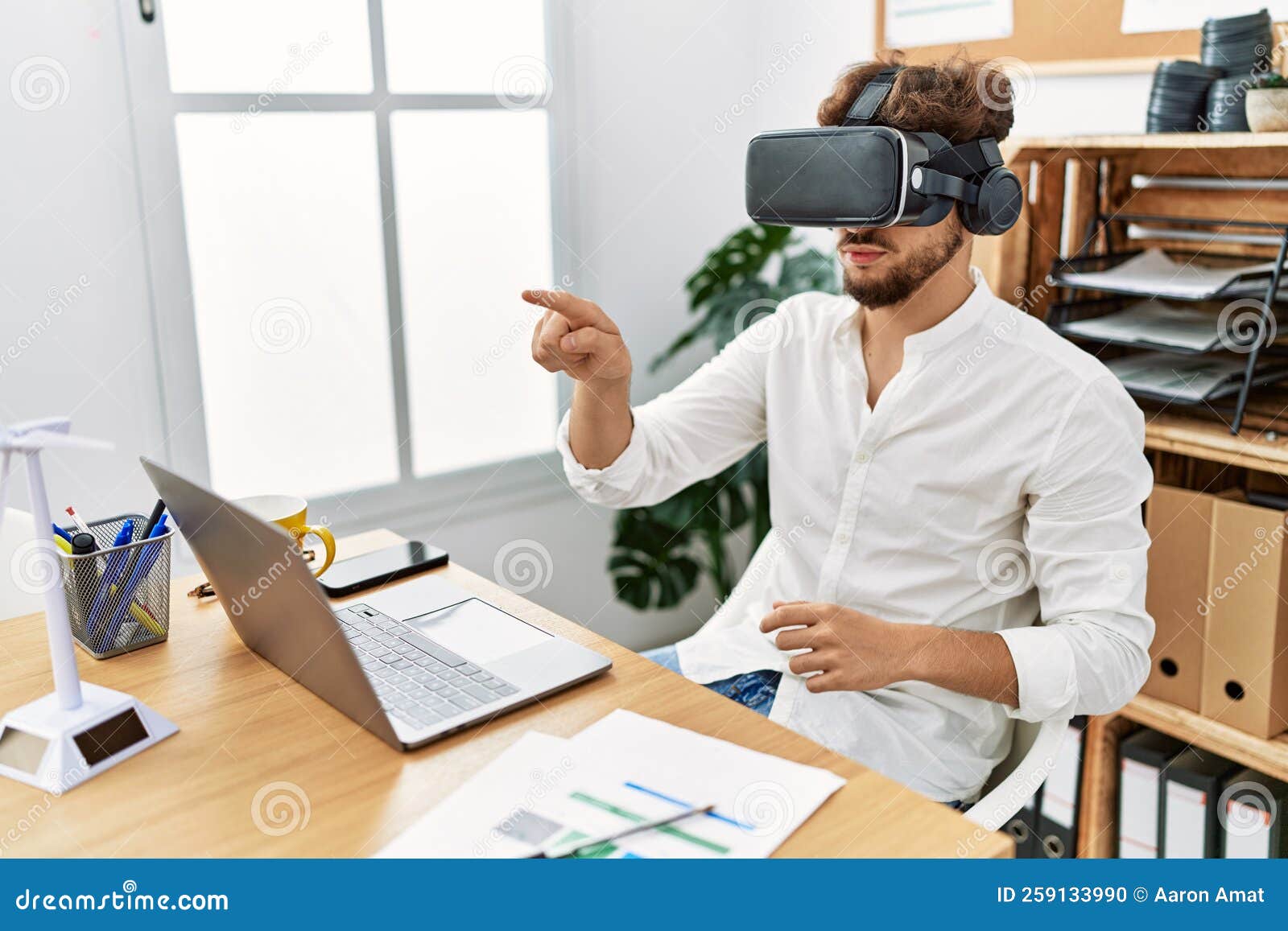 Young Arab Man Using Vr Goggles Working at Office Stock Photo - Image ...