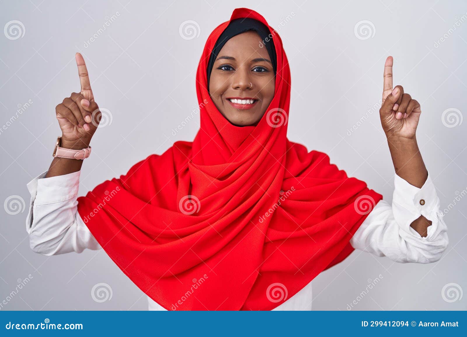 Young Arab Woman Wearing Traditional Islamic Hijab Scarf Smiling Amazed