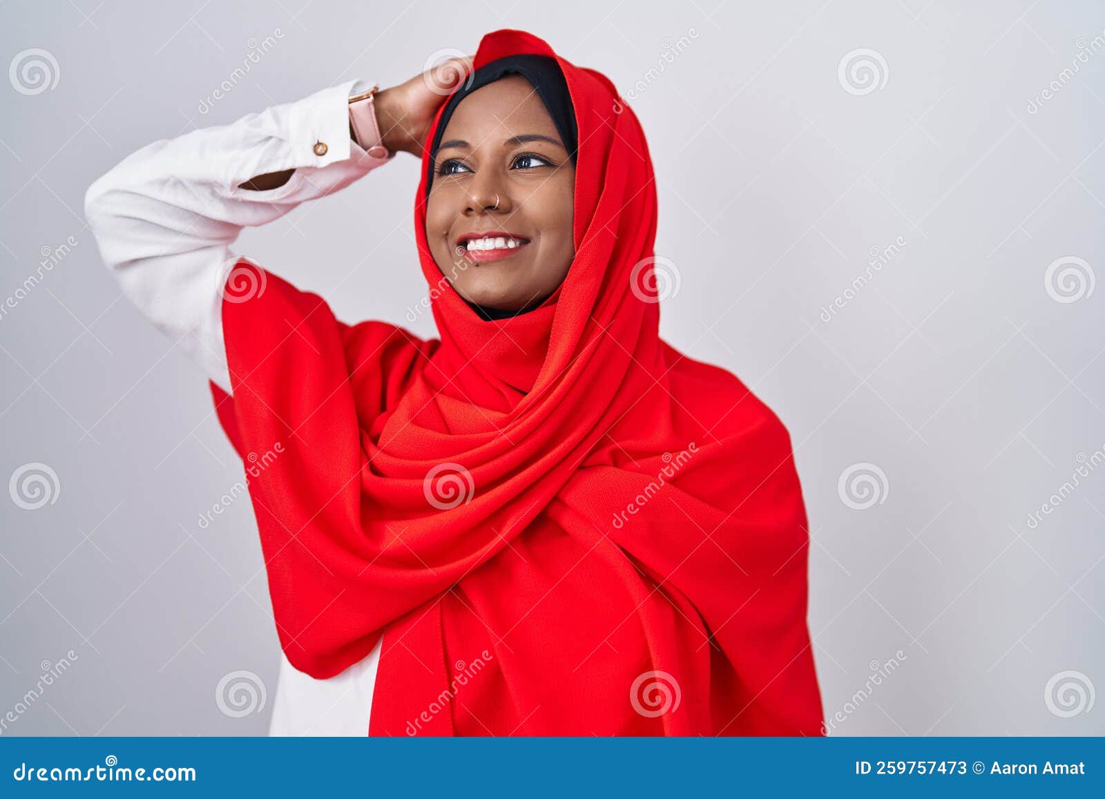 Young Arab Woman Wearing Traditional Islamic Hijab Scarf Smiling