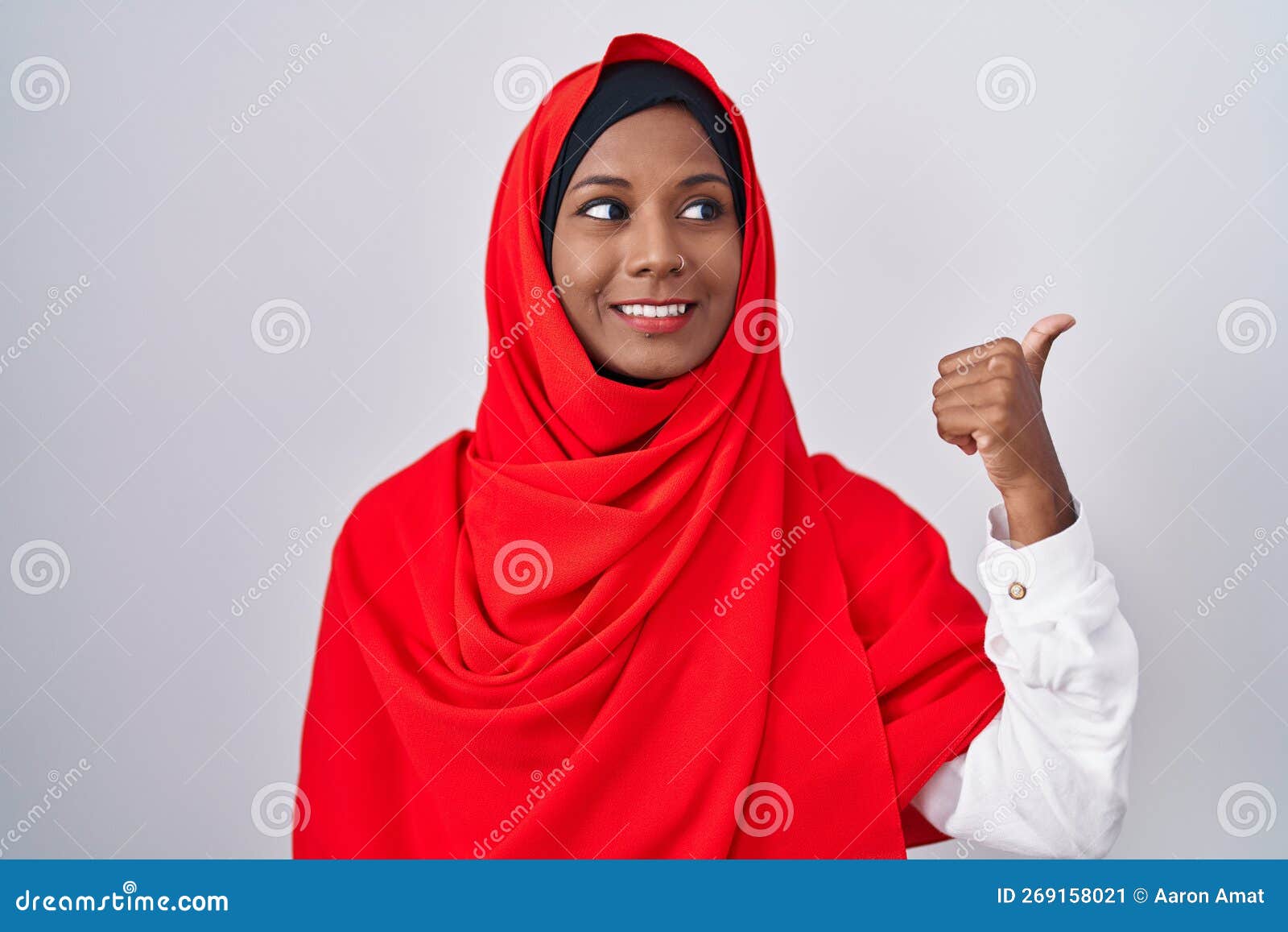 Young Arab Woman Wearing Traditional Islamic Hijab Scarf Smiling With
