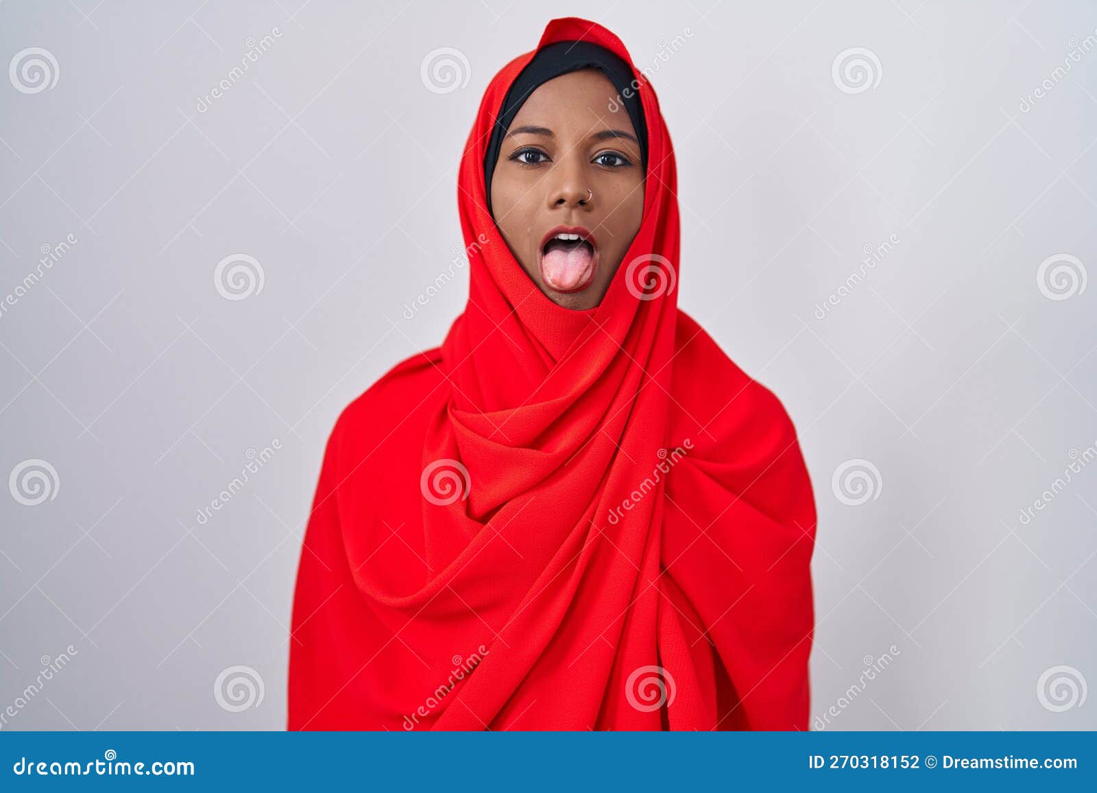 Young Arab Woman Wearing Traditional Islamic Hijab Scarf Sticking
