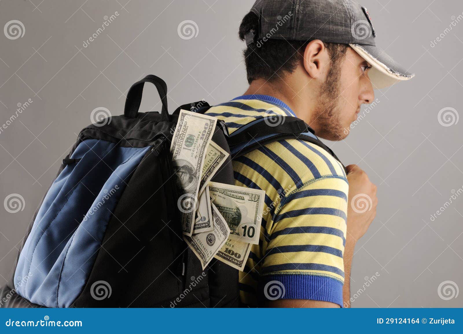 Young Arabic Man with Backpack with Money Stock Photo - Image of ...