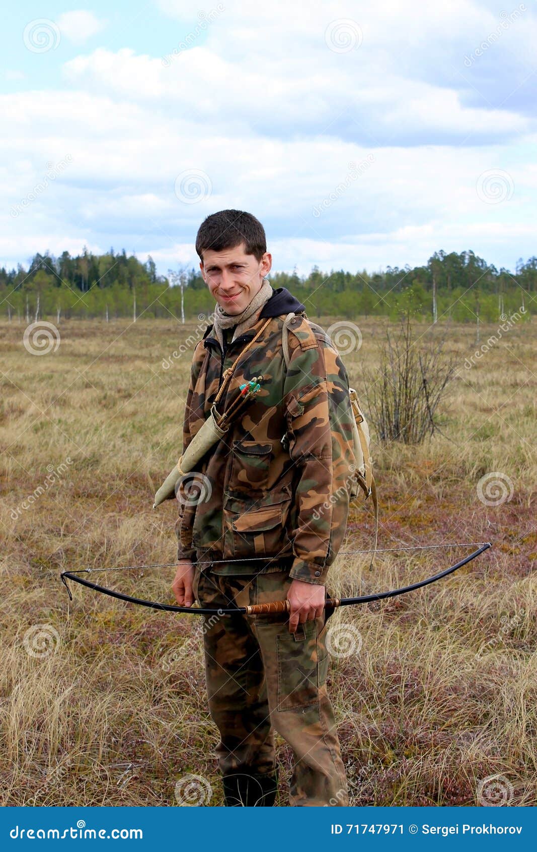 Young archer in forest stock image. Image of tree, weapon - 71747971
