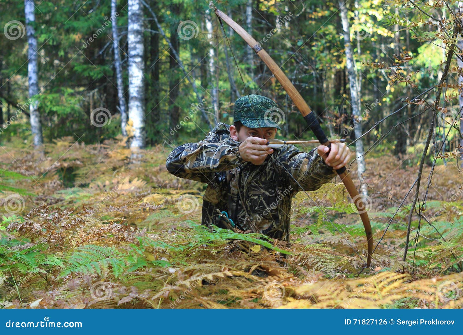 Young archer in forest stock photo. Image of arrows, shooting - 71827126