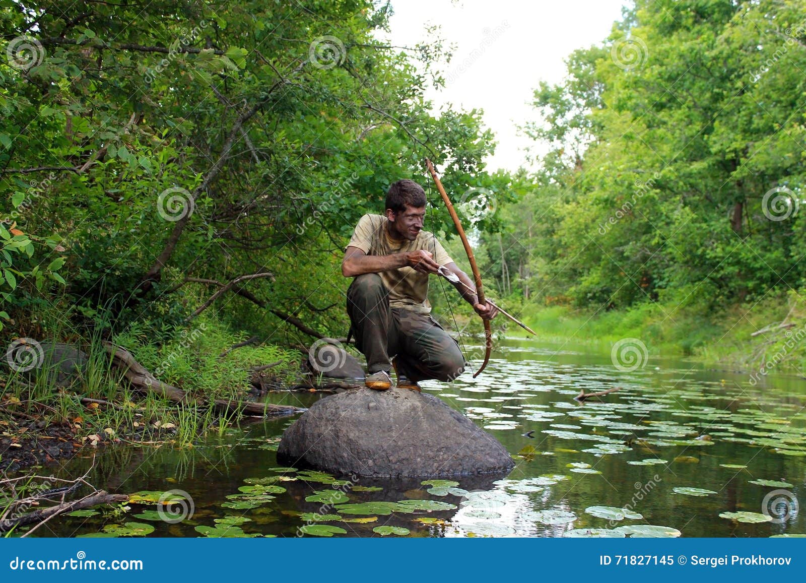 Young archer in forest stock image. Image of pathfinder - 71827145