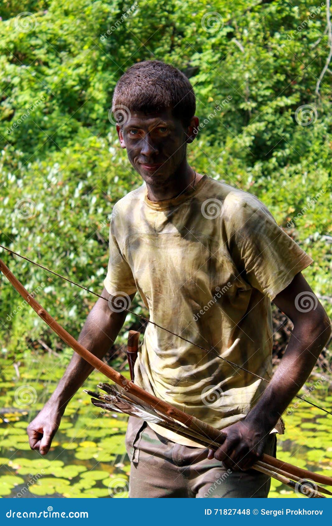 Young archer in forest stock photo. Image of water, archer - 71827448