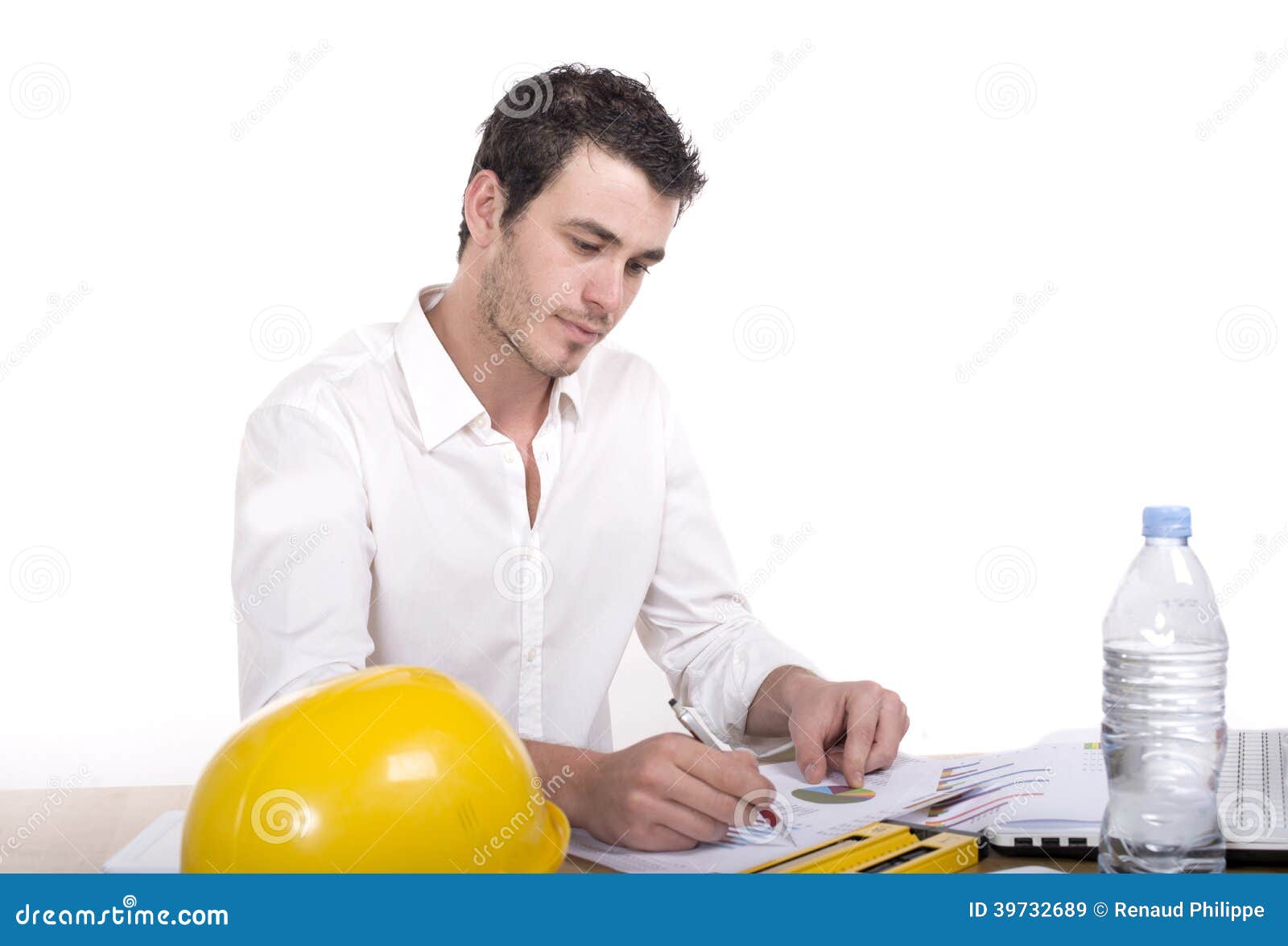 Young Architect Absorbed in Work Stock Image - Image of dressed ...