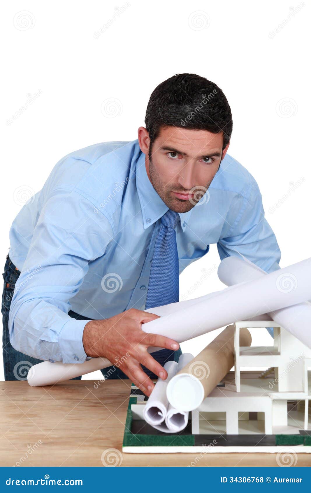 Young Architect Bending Over Desk Stock Photo - Image of working ...