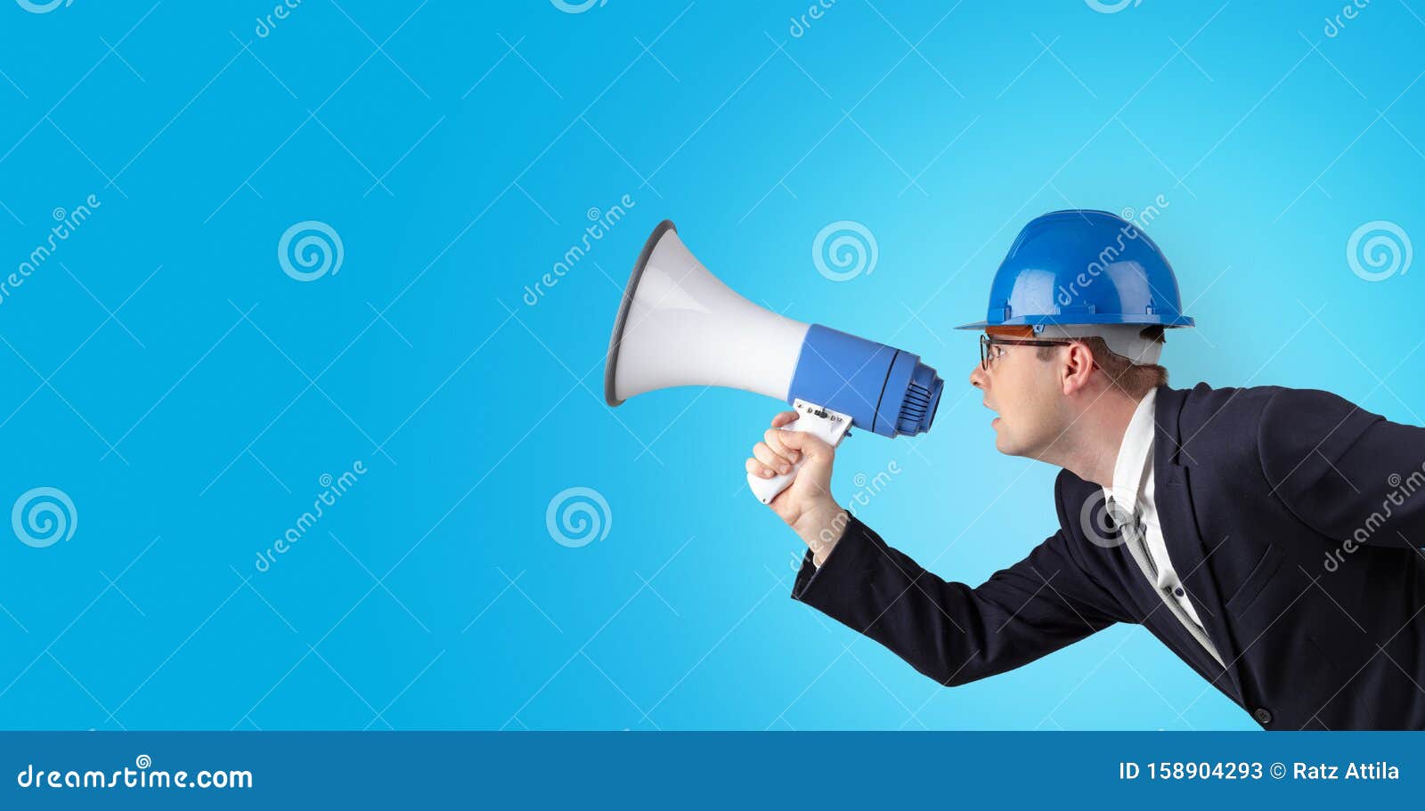 Young Architect Yelling with Megaphone Stock Image - Image of helmet ...