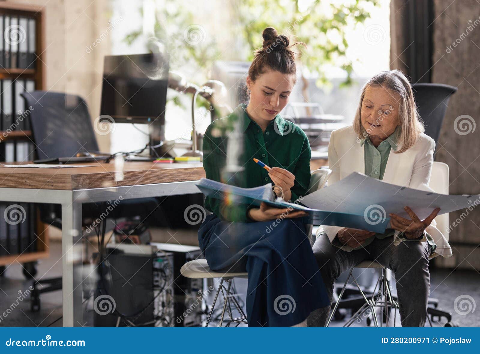 Young Architect Consulting Project with Senior Client. Stock Image ...