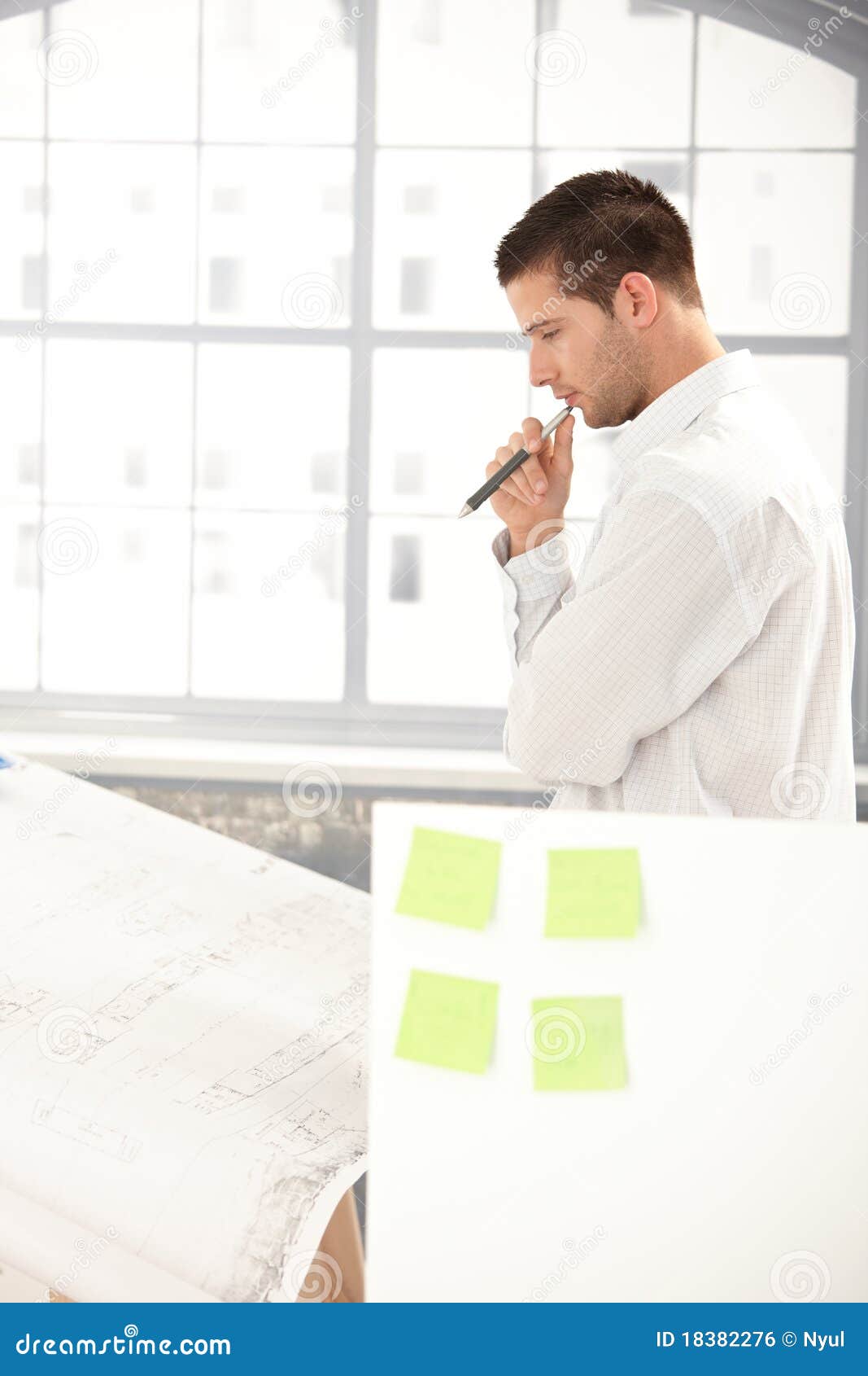 Young Architect Planning on Paper in Office Stock Photo - Image of copy ...