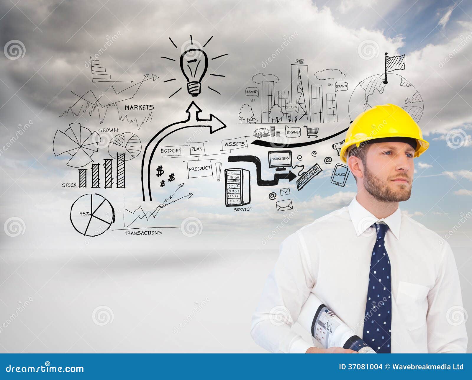 Young Architect Posing with Hard Hat and Plan Stock Photo - Image of ...