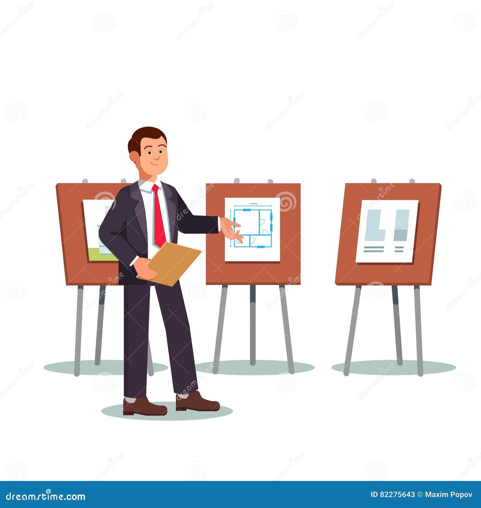 Young Architect And Presenter Showing His Project Cartoon Vector ...