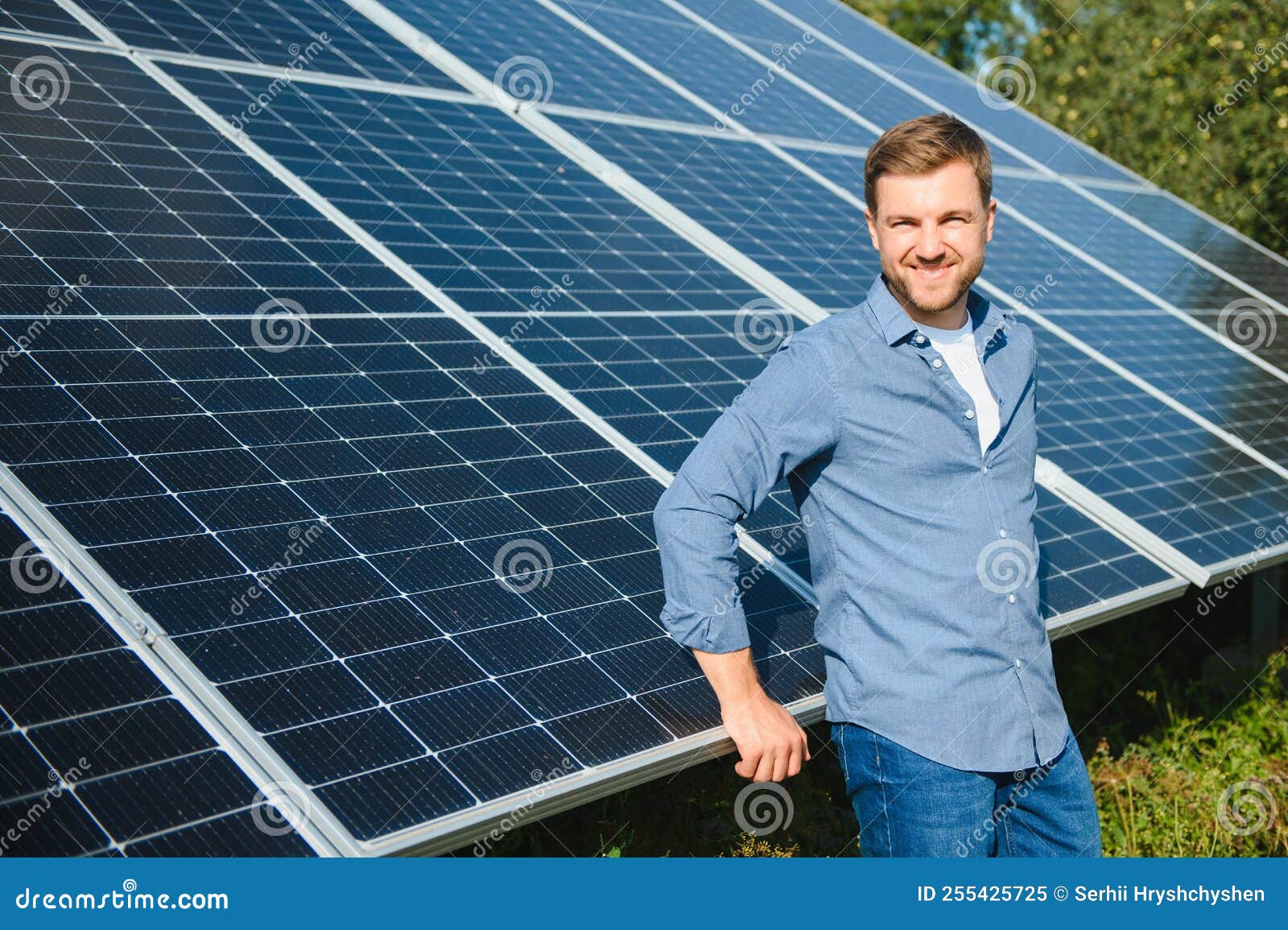 Young Architect Standing by Solar Panels Stock Image - Image of ...