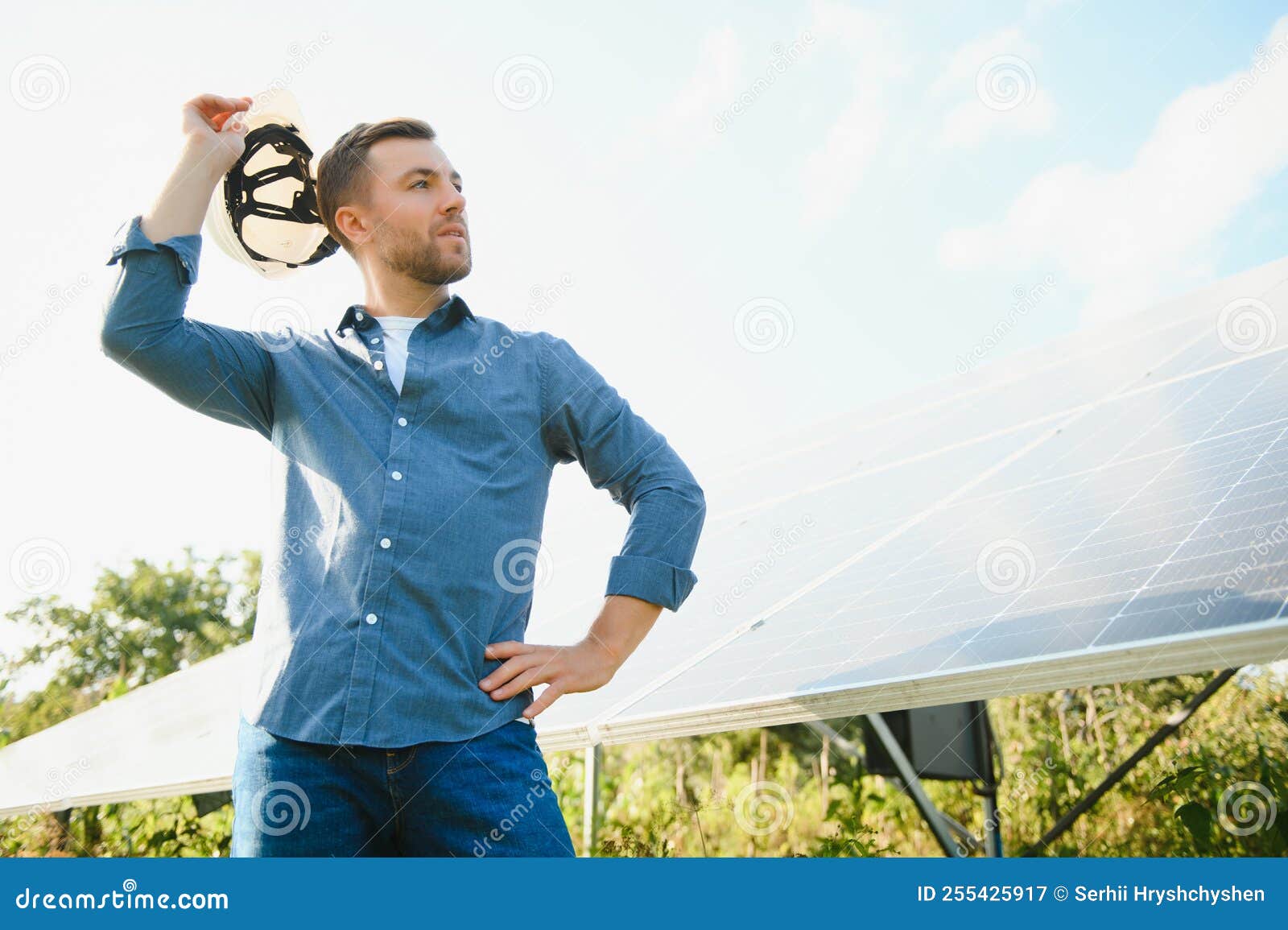 Young Architect Standing by Solar Panels Stock Image - Image of ecology ...