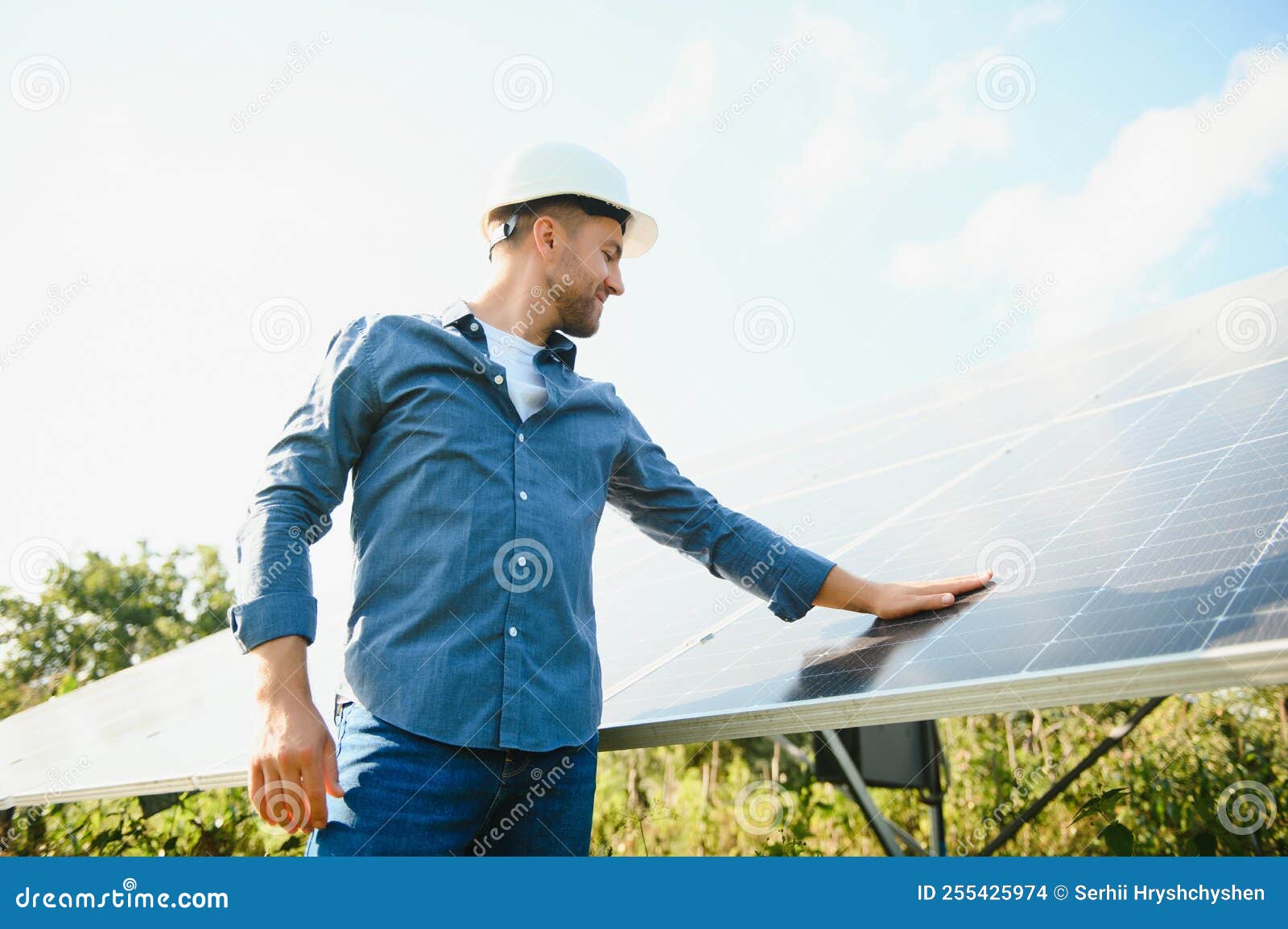 Young Architect Standing by Solar Panels Stock Photo - Image of power ...
