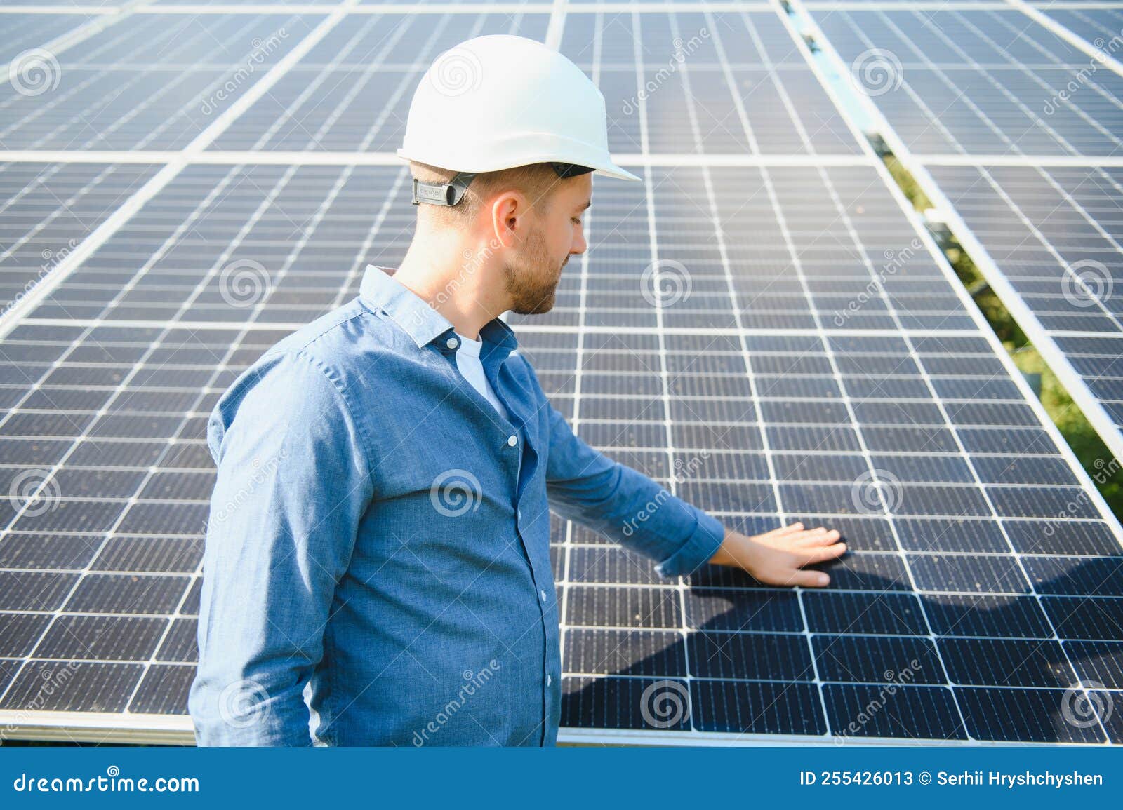 Young Architect Standing by Solar Panels Stock Image - Image of ...