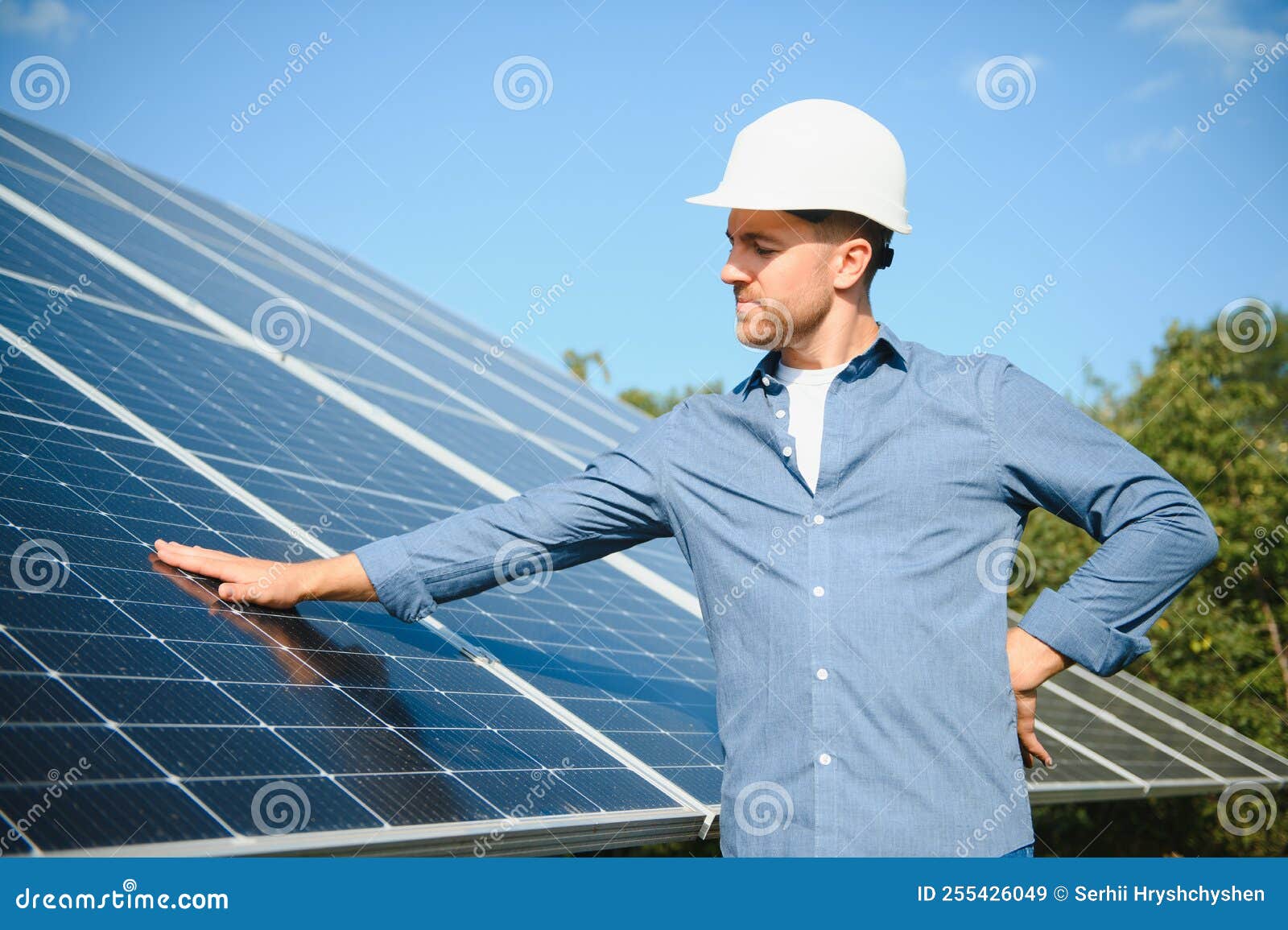Young Architect Standing by Solar Panels Stock Image - Image of ...