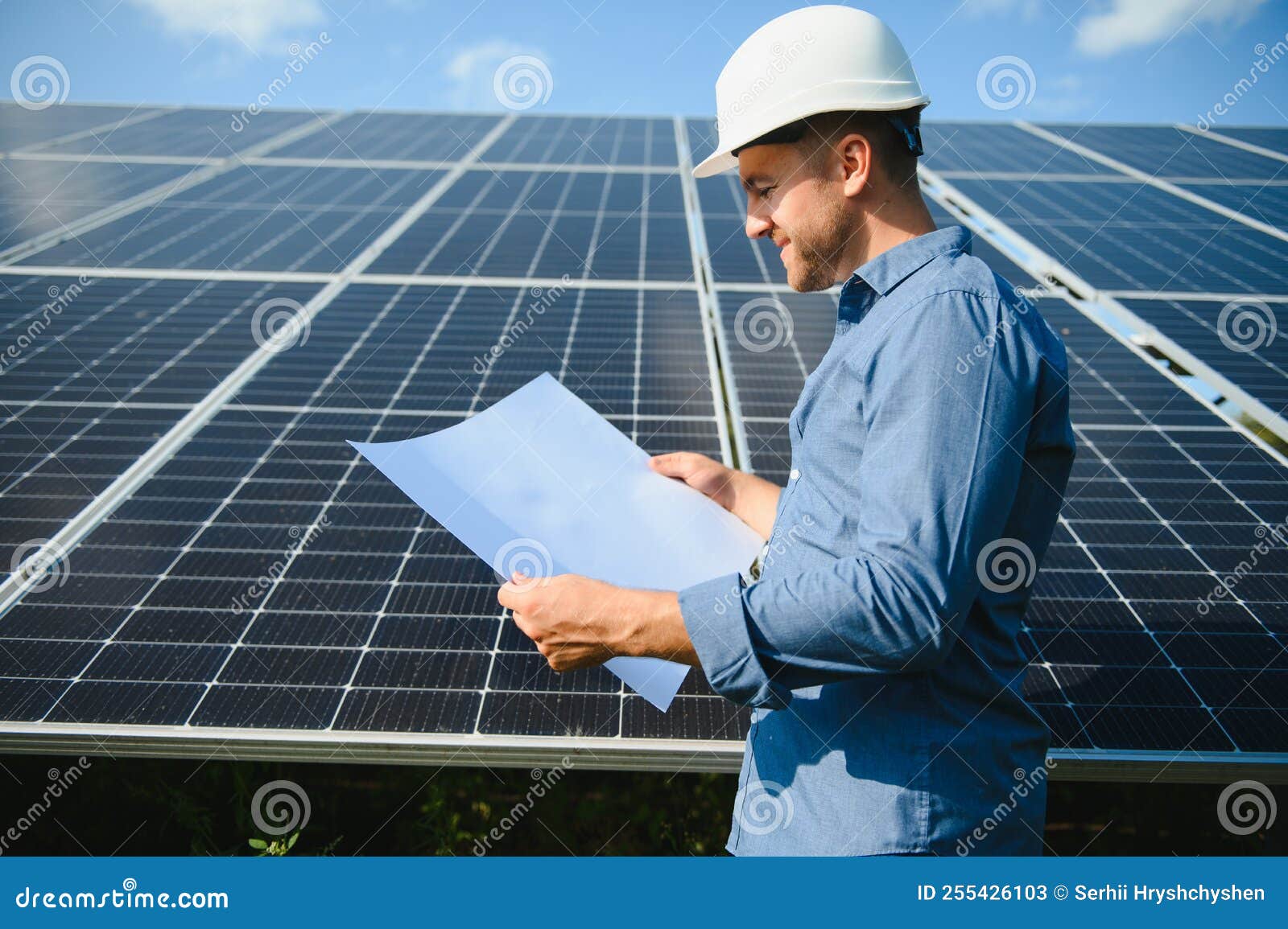 Young Architect Standing by Solar Panels Stock Image - Image of worker ...