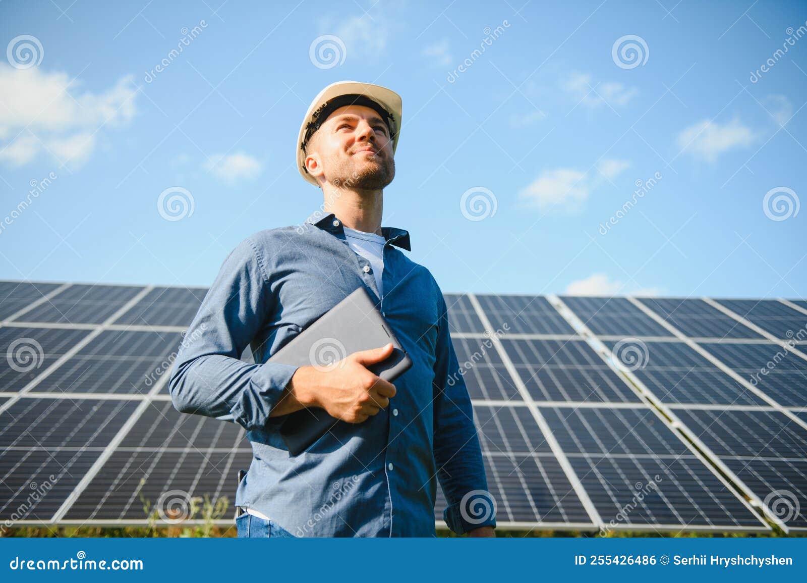 Young Architect Standing by Solar Panels Stock Photo - Image of ecology ...