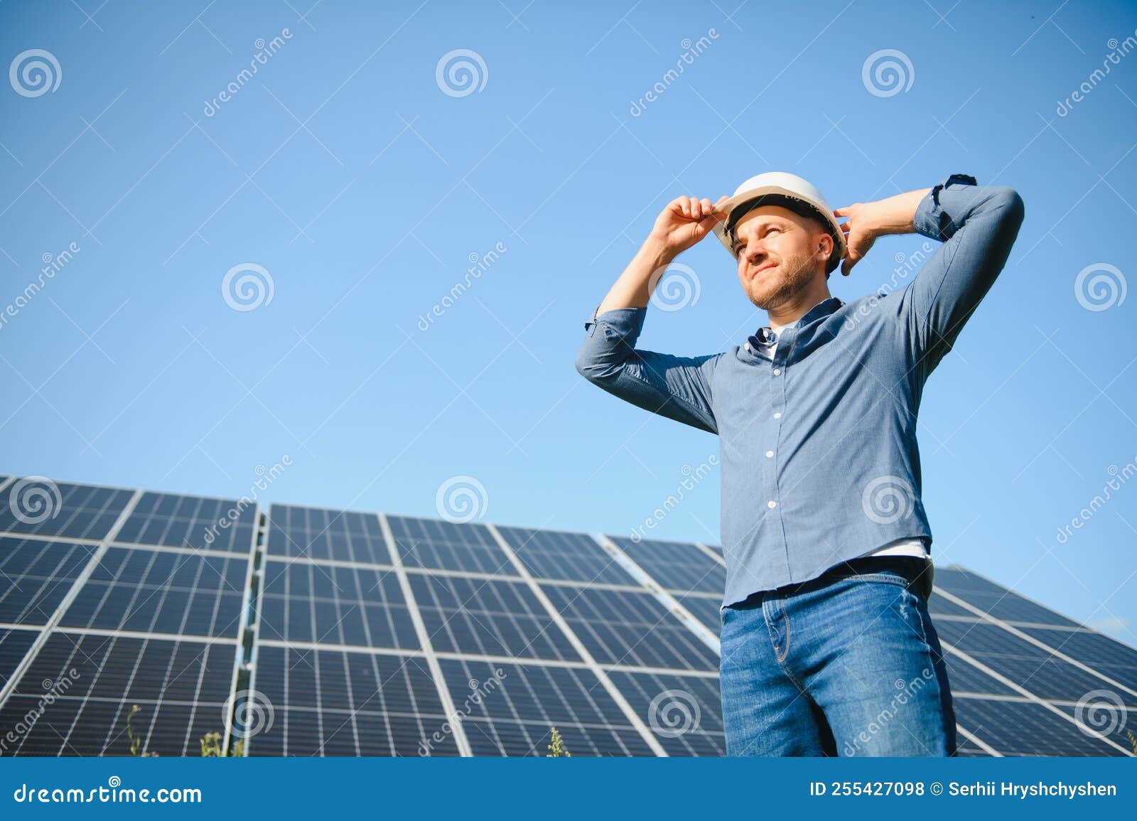 Young Architect Standing by Solar Panels Stock Photo - Image of worker ...