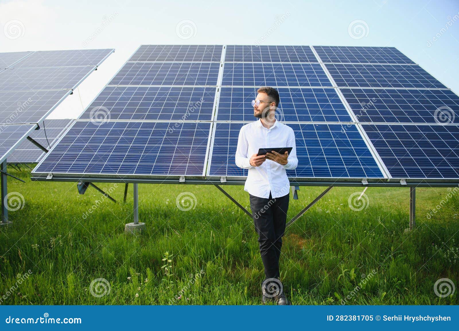 Young Architect Standing by Solar Panels Stock Image - Image of ...