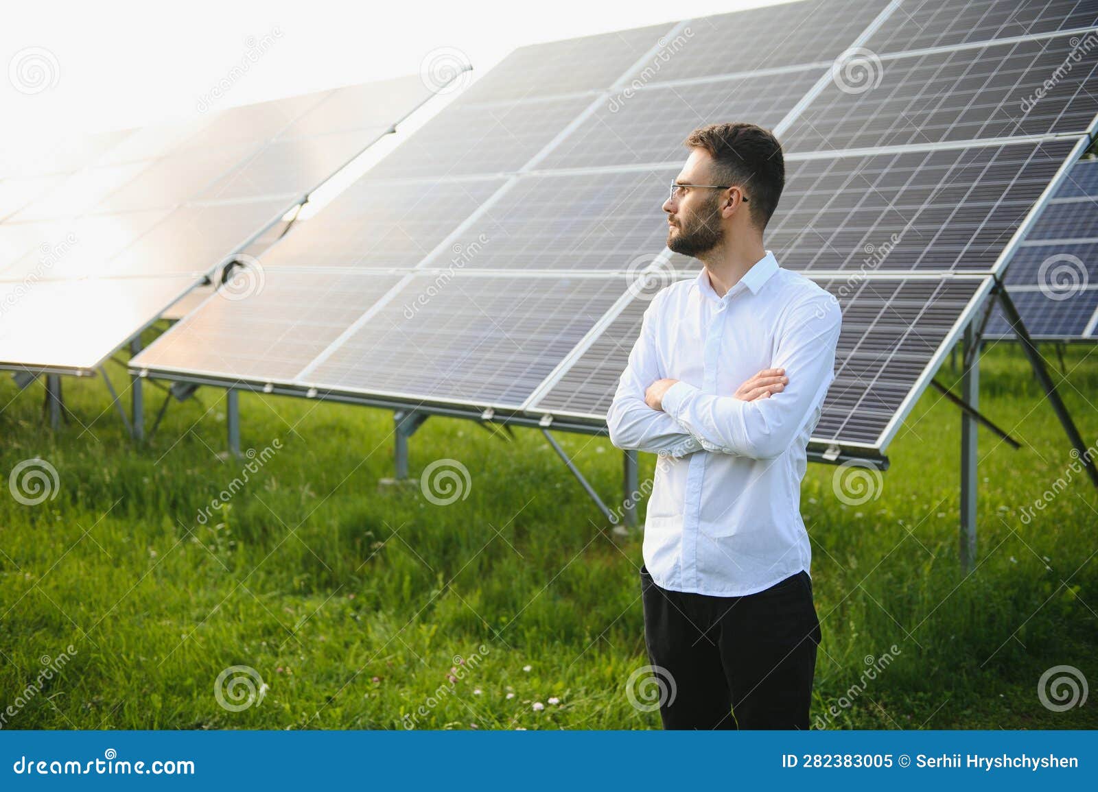 Young Architect Standing by Solar Panels Stock Image - Image of modern ...