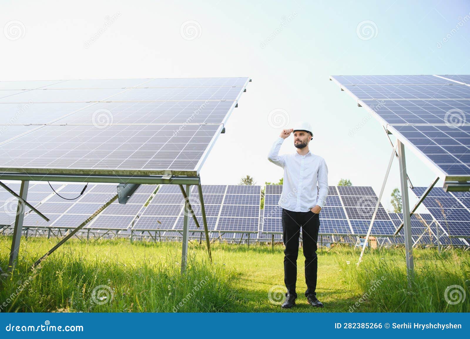 Young Architect Standing by Solar Panels Stock Photo - Image of person ...
