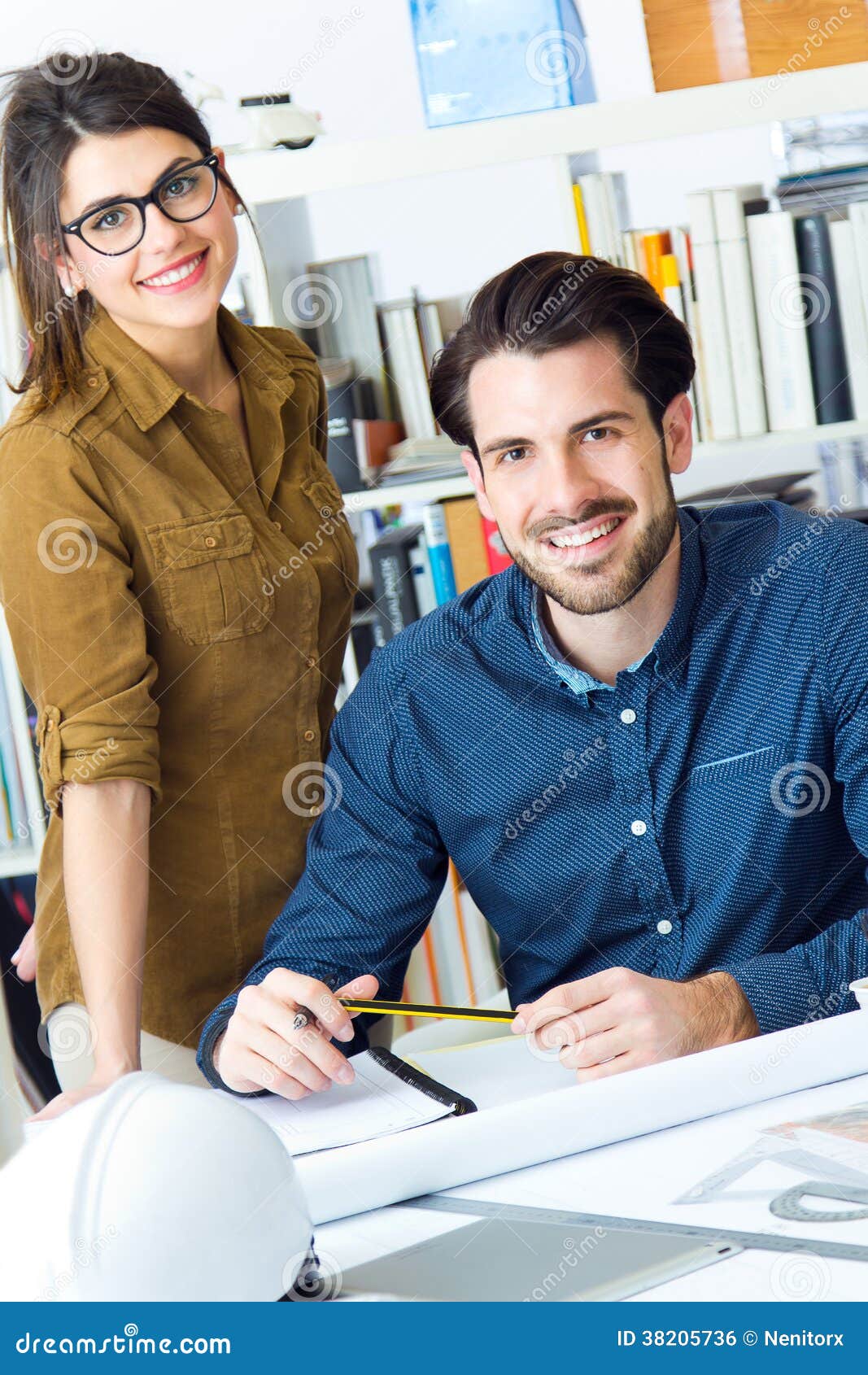 Young Architect Team Working at Office Stock Photo - Image of female ...