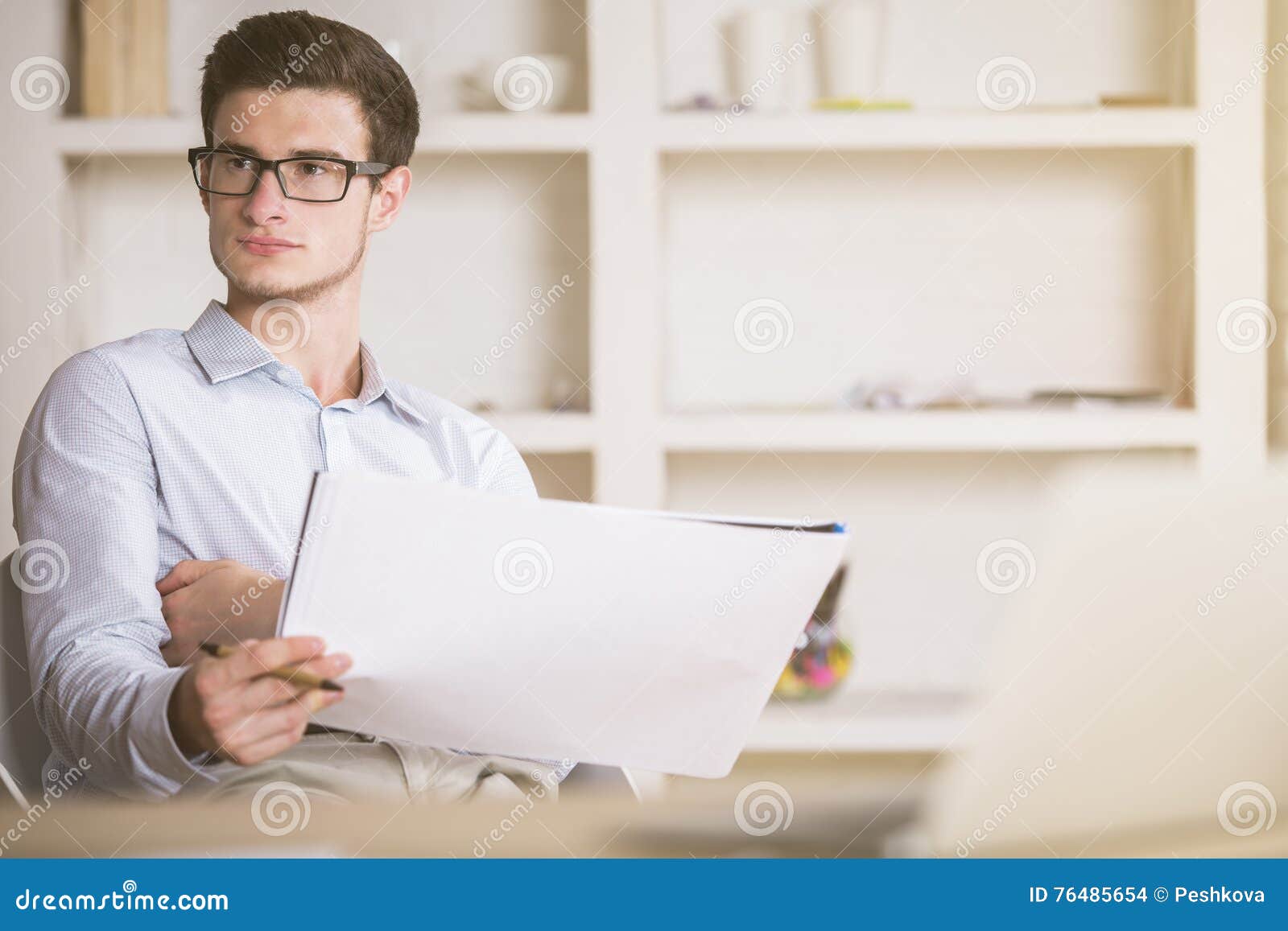 Young Architect Thinking about Something Stock Photo - Image of drawing ...