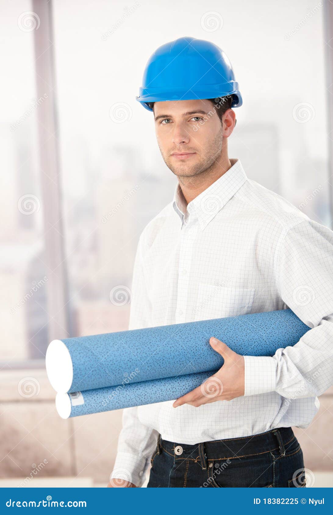 Young Architect Wearing Hardhat Stock Image - Image of color, male ...