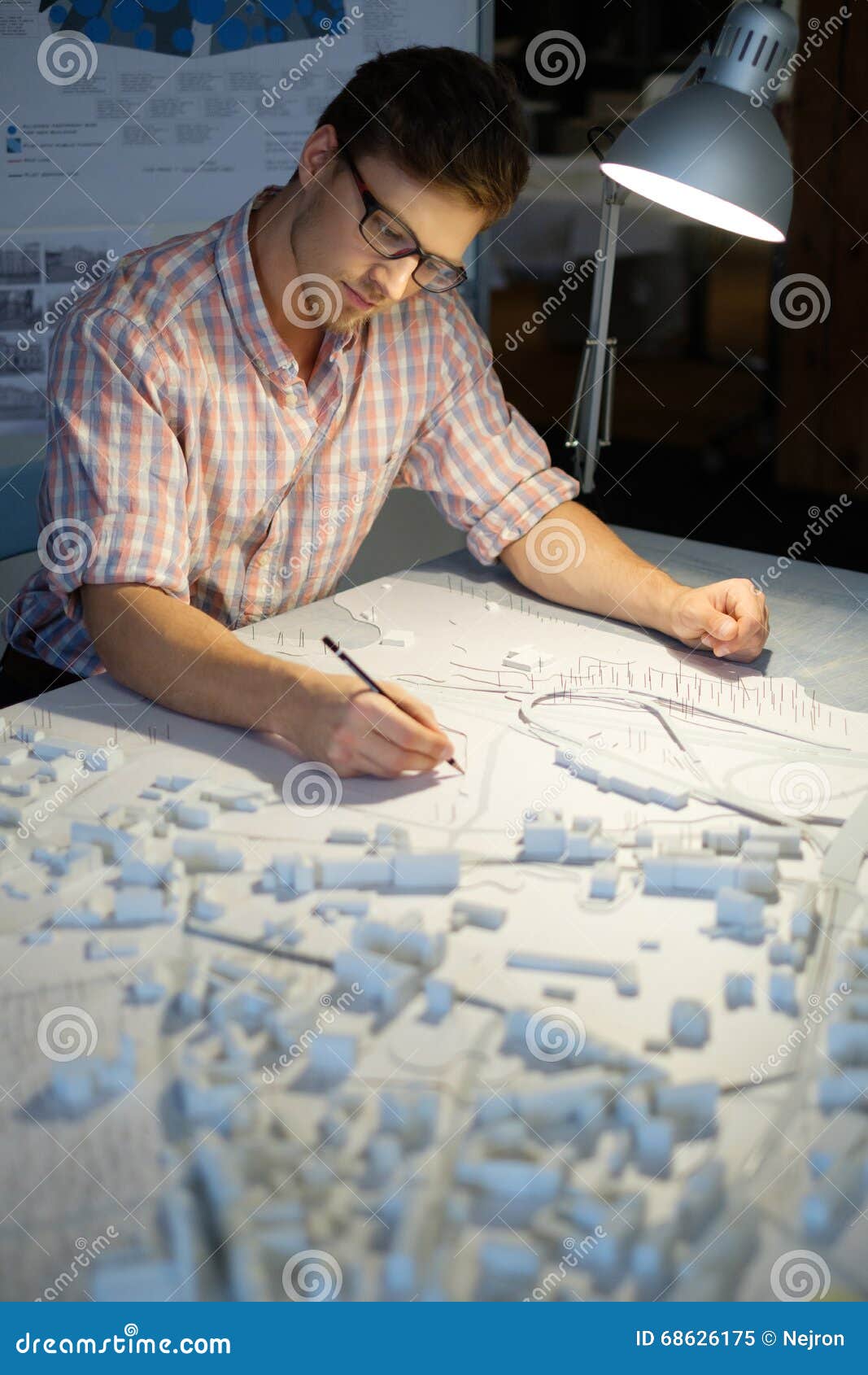 Young Architect Working on Drawing Table in Architect Studio. Stock ...