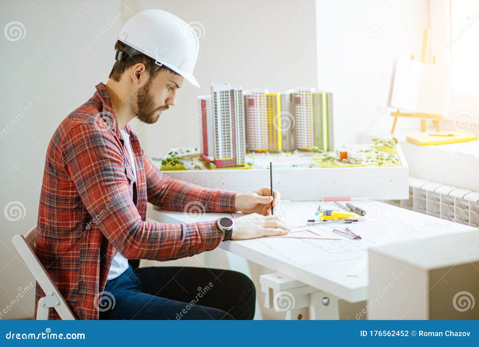 Young Architect Working on an Office Desk Stock Photo - Image of ... Young Architect Working on an Office Desk Stock Photo - Image of ...