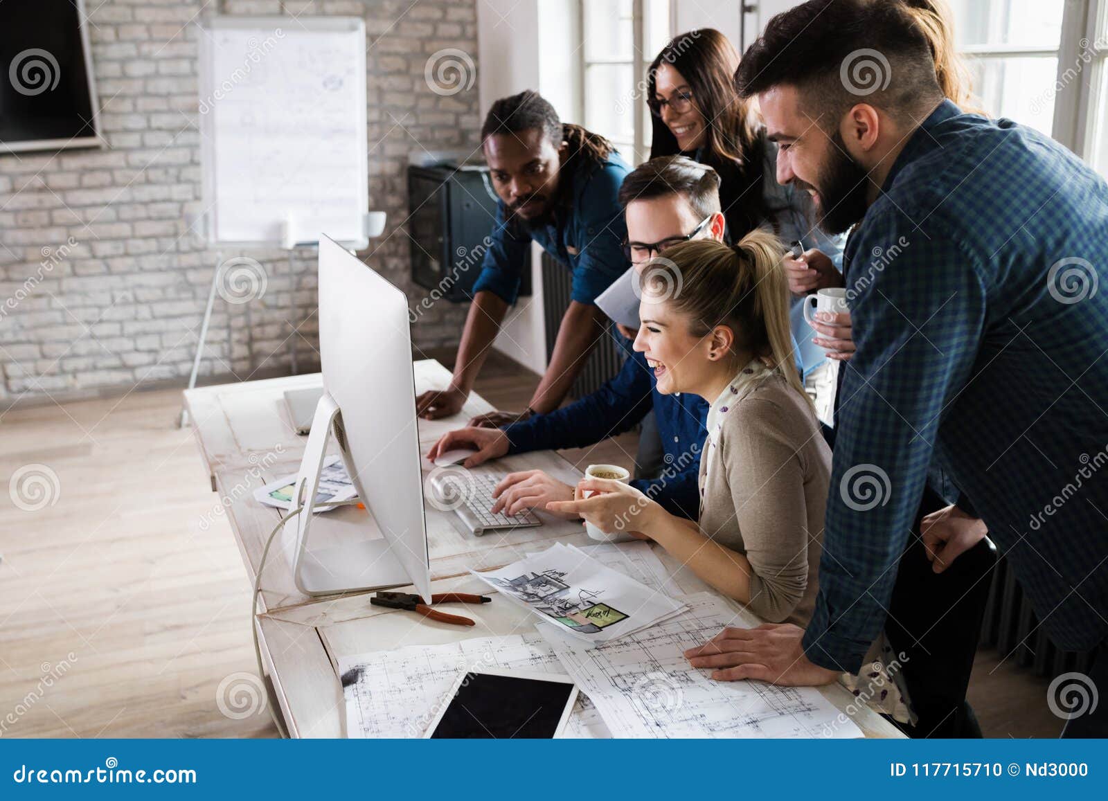 Young Architects Working on Project in Office Stock Photo - Image of ...