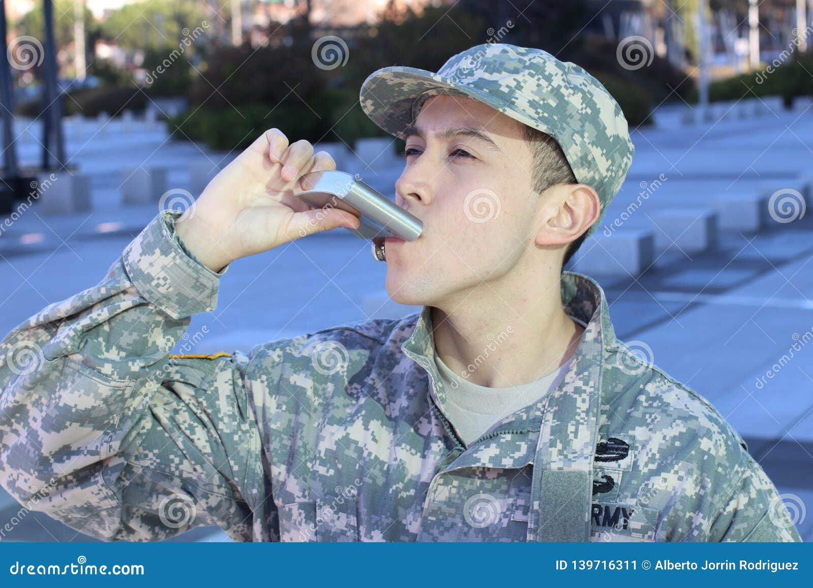 Young Army Soldier Drinking Alcohol from a Flask Stock Image - Image of ...