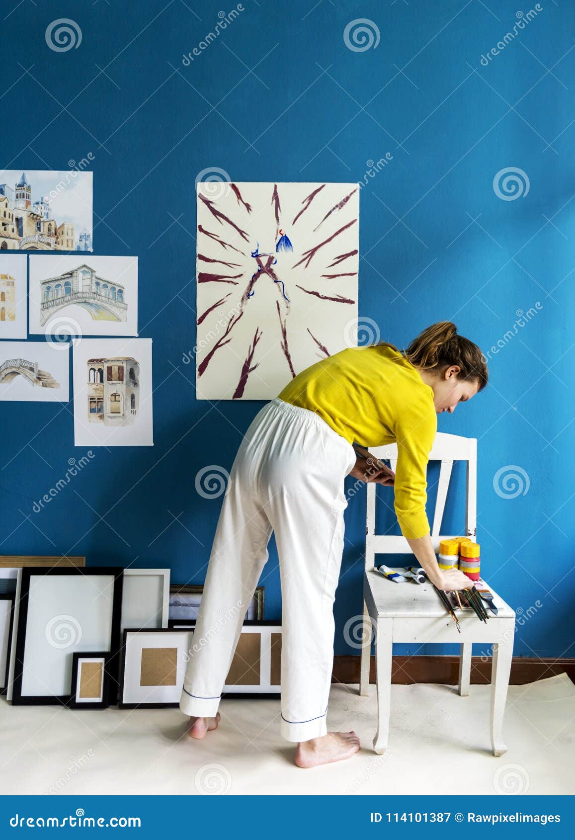 Young Artist Girl Creating Artwork Stock Image - Image of home ...