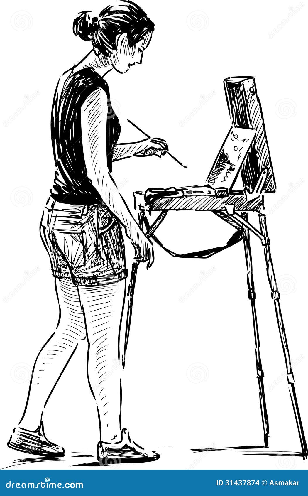 A Young Artist Sketching Outdoors Vector Illustration | CartoonDealer ...