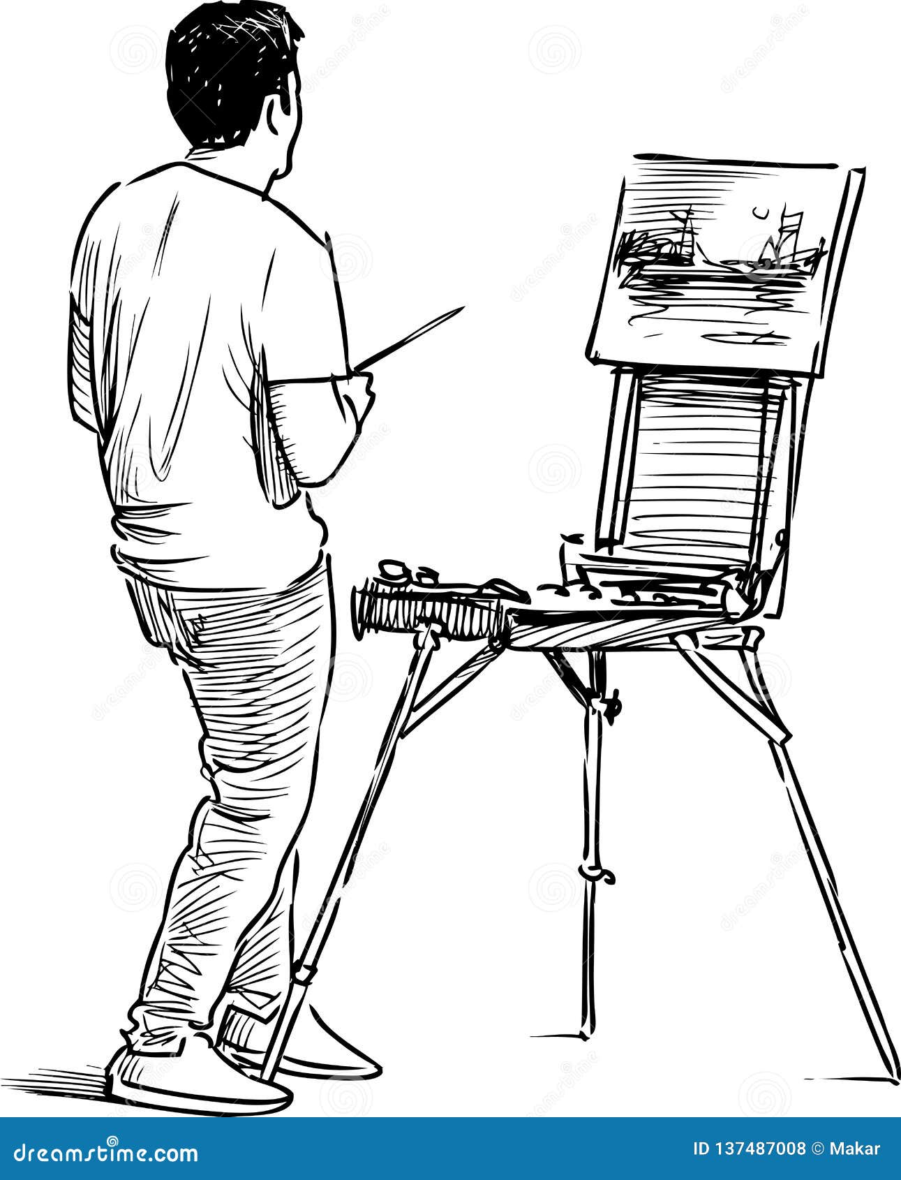 A Young Artist Sketching Outdoors Vector Illustration | CartoonDealer ...