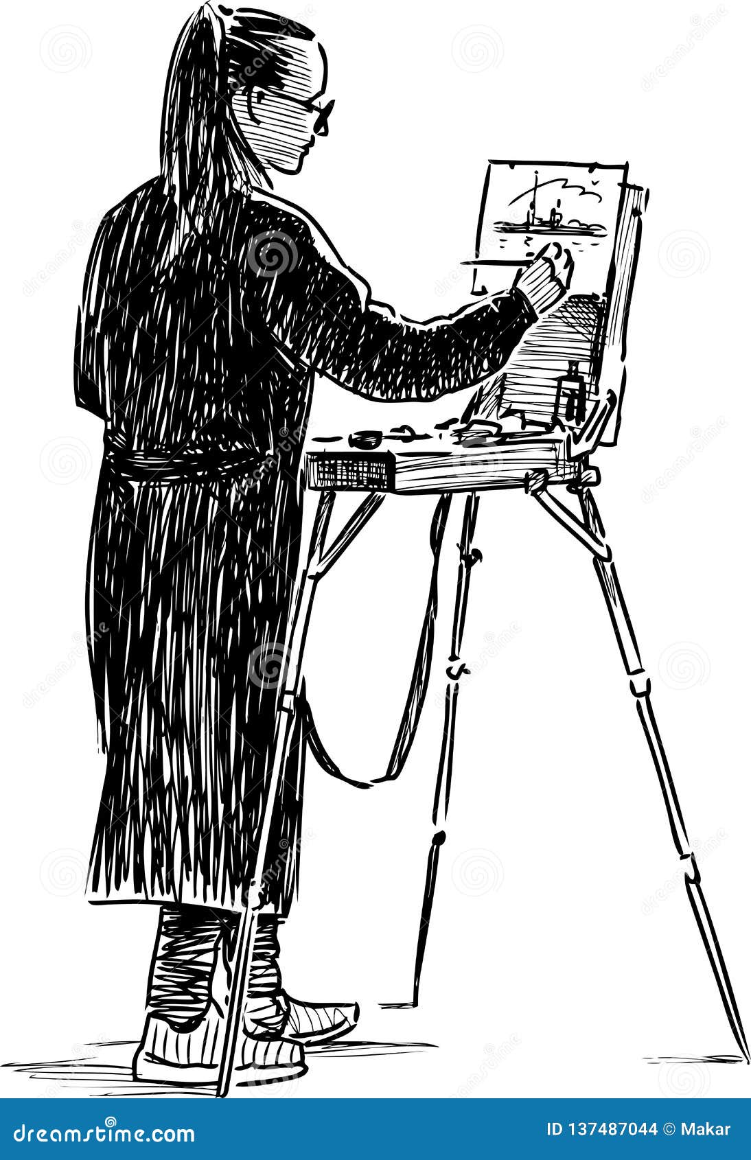 A Young Artist Sketching Outdoors Stock Vector - Illustration of girl ...